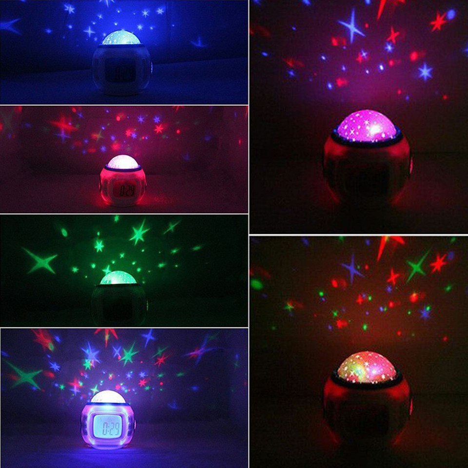 Kids LED Digital Alarm Clock Star Sky Projection Lamp Music Calendar ...