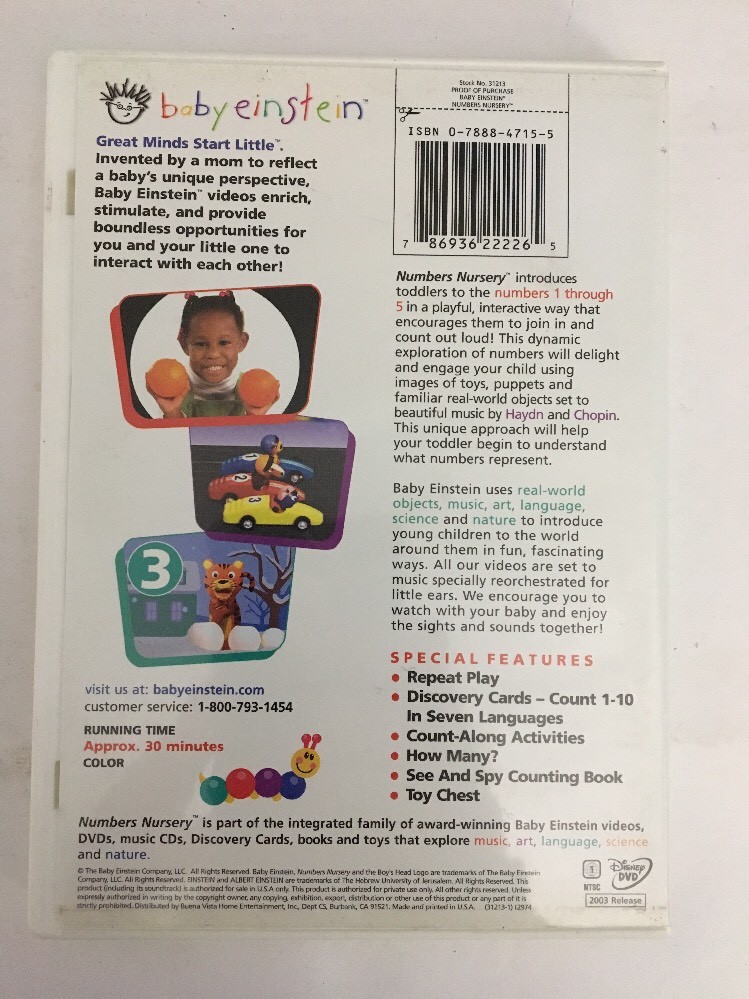 Baby Einstein Numbers Nursery Discovering 1 Through 5-DVD-TESTED-RARE ...