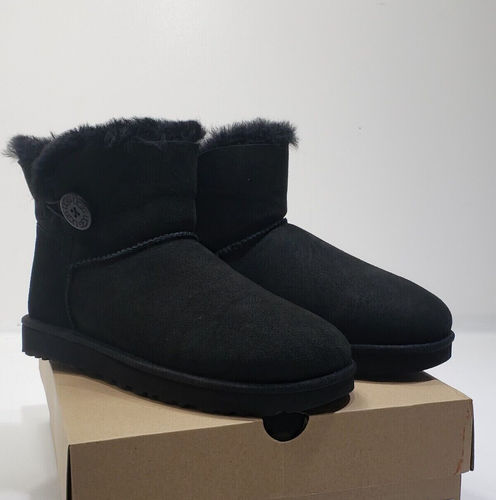 UGG BLACK MINI BAILEY BUTTON BLING SUEDE SHEEPSKIN BOOTS, WOMEN US 6 | eBay