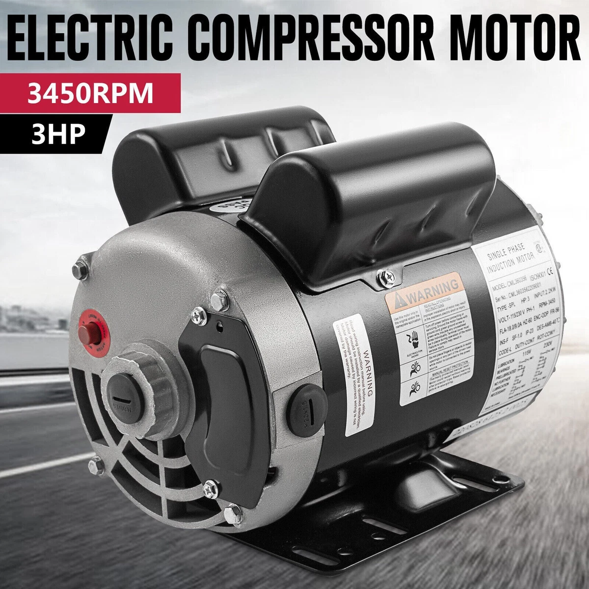 VEVOR 3HP Air Compressor Motor 3450 RPM Single Phase, 43% OFF