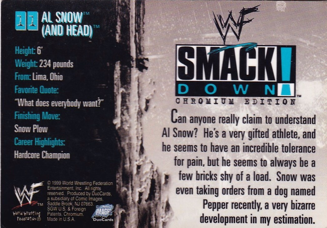 Al Snow Head Signed 1999 WWF Trading Card Smackdown Chrome #11 WWE ECW ...