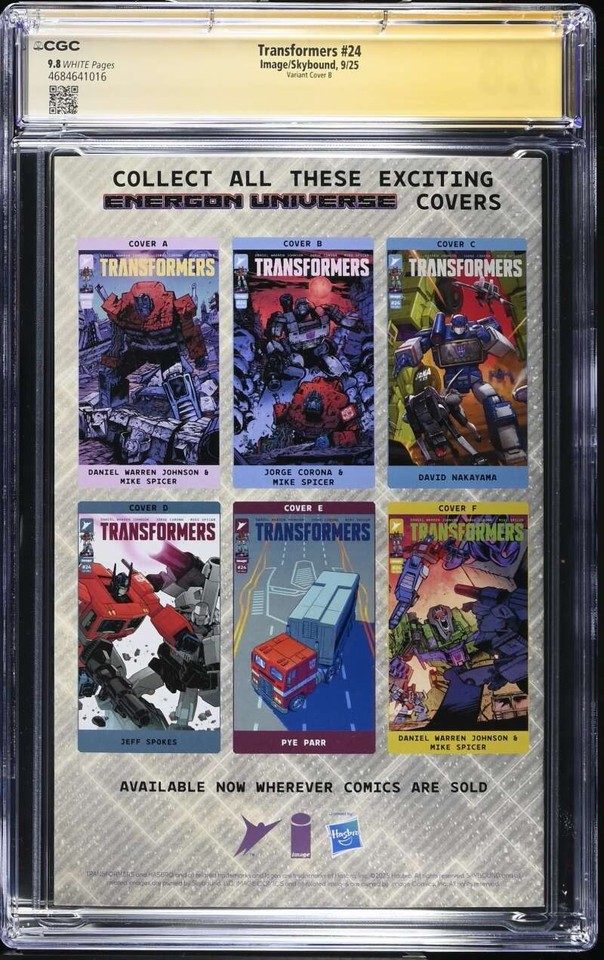 Transformers #24 SS CGC 9.8 Auto Peter Cullen & Frank Welker Signed ...
