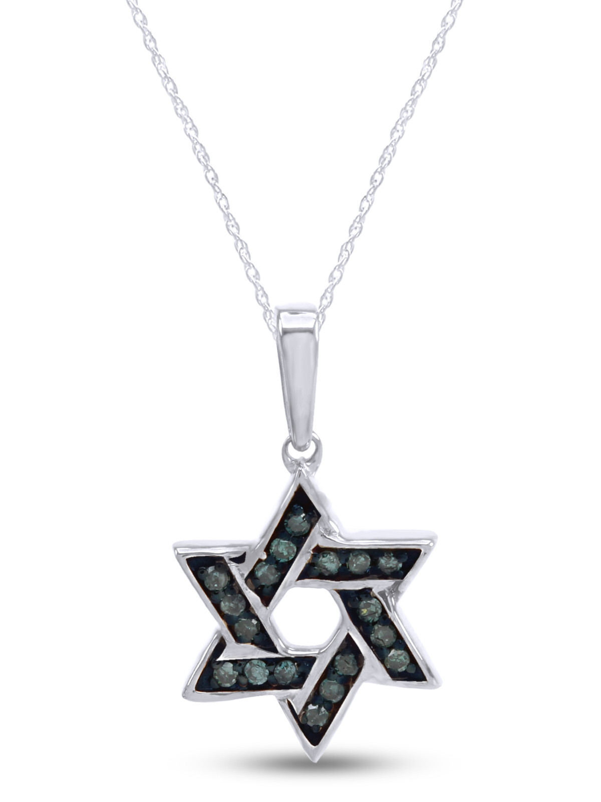 1/5ct Real Blue Diamond Star of David Pendant 18" Necklace in 10K White ...