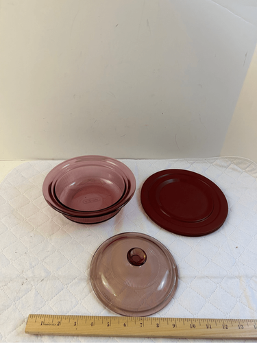 Corning ware vision bowl & lids cranberry 24oz | eBay