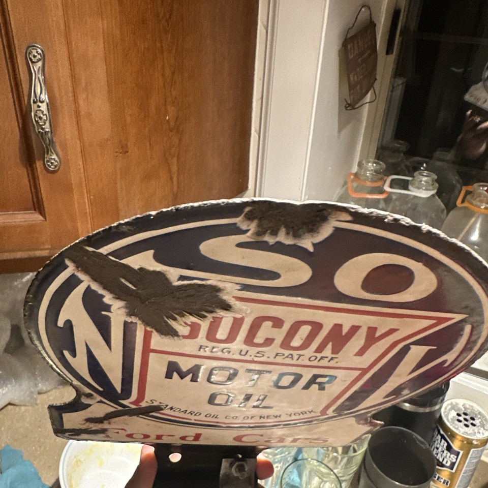 Vintage Socony Motor Oil Ford Cars Sign Lubester Paddle Sign Porcelain ...