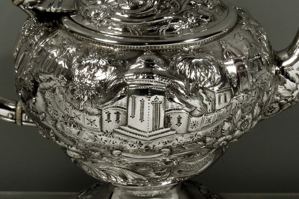 Kirk Silver Teapot c1850 CASTLE / CHINOISERIE | eBay