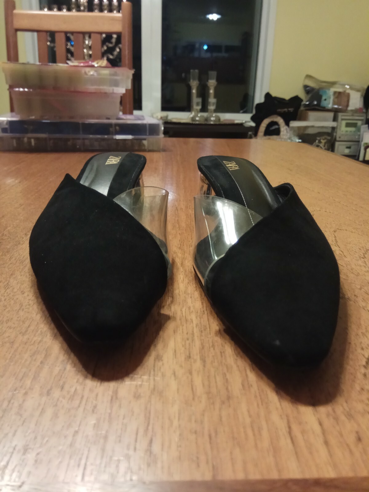 Zara Black Suede And Clear Plastic Mules Dress Shoes … - Gem