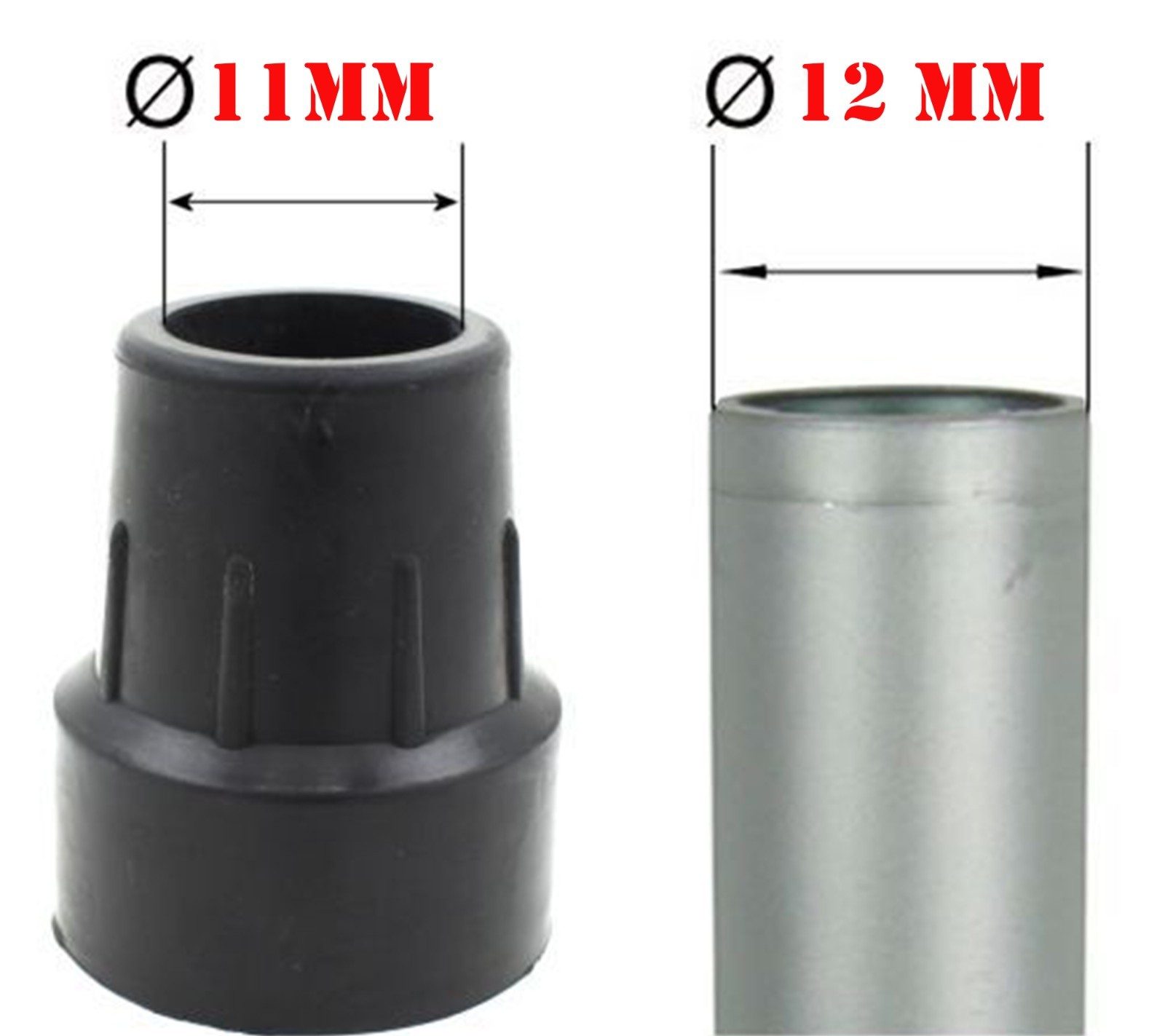 BLACK HEAVY DUTY Z TYPE FERRULES ALL SIZES FOR CRUTCHES WALKING STICKS ...