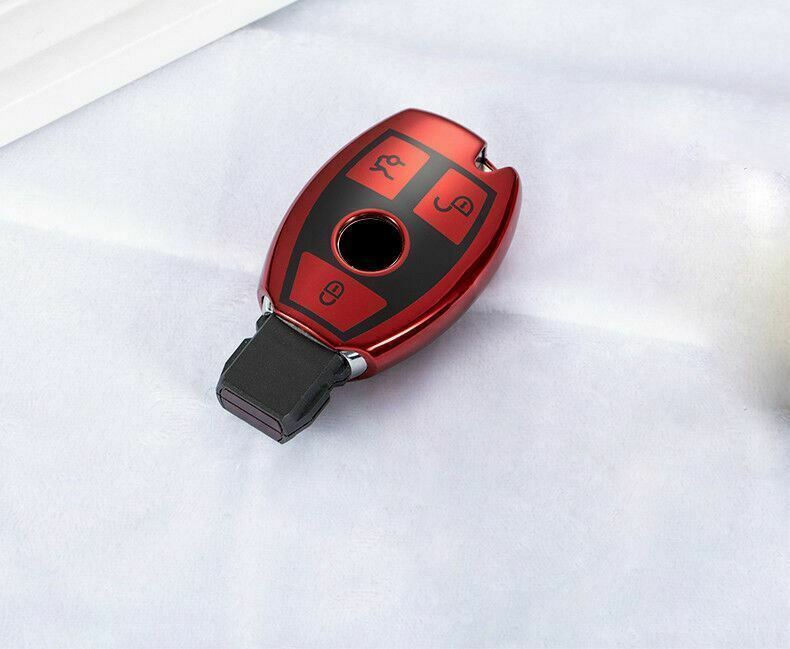 2X Red+Silver TPU Full Covered Smart Key Shell Case For Mercedes Benz A ...
