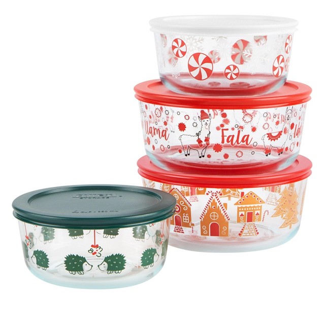 PYREX Set of 2 Xmas Holiday Glass Food Storage 4 Cup Bowls Peppermint ...