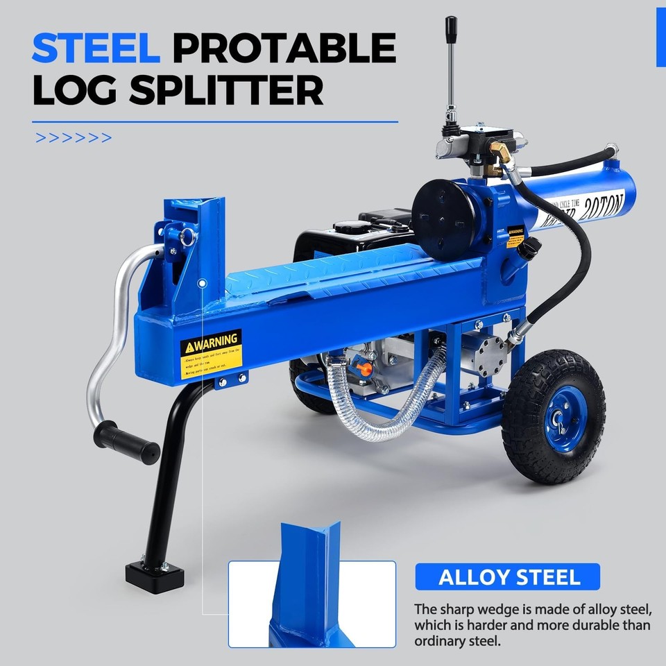 20Ton Portable Gas Log Splitter Firewood 7HP Engine Rapid Auto Return ...