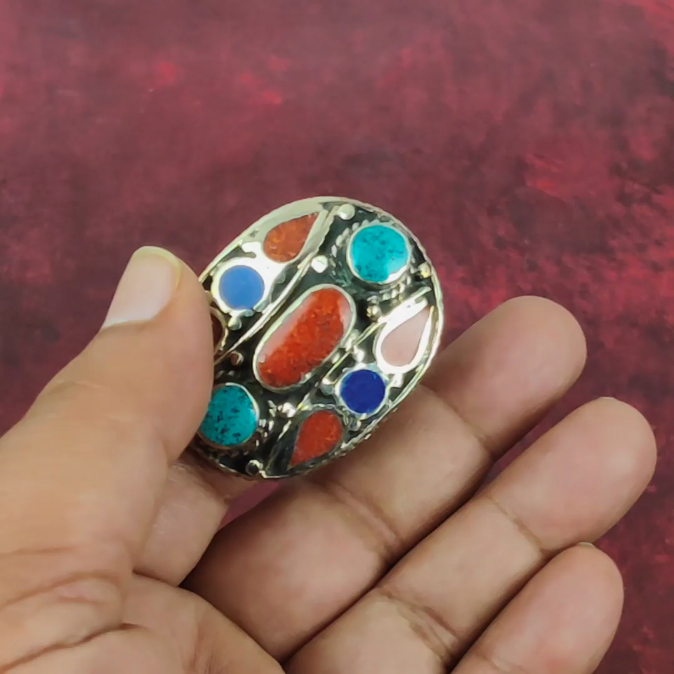 Turquoise, Coral Gemstone Handmade Jewelry 925 Sterling Silver Nepali ...