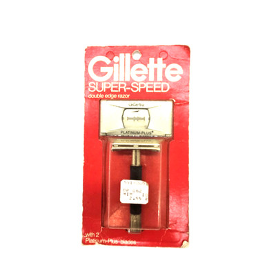 Gillette Super Speed Double Edge Razor with 2 Platinum Plus Blades NOS ...