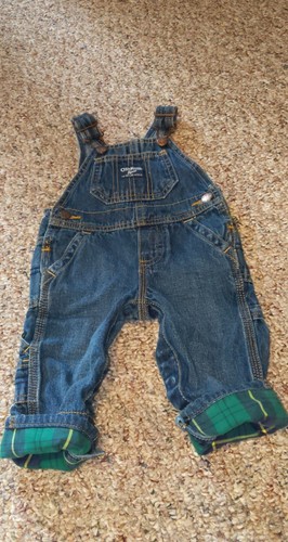 Oshkosh B'gosh Boy's Size 6 Months Denim Overalls Flannel Lined Leg ...