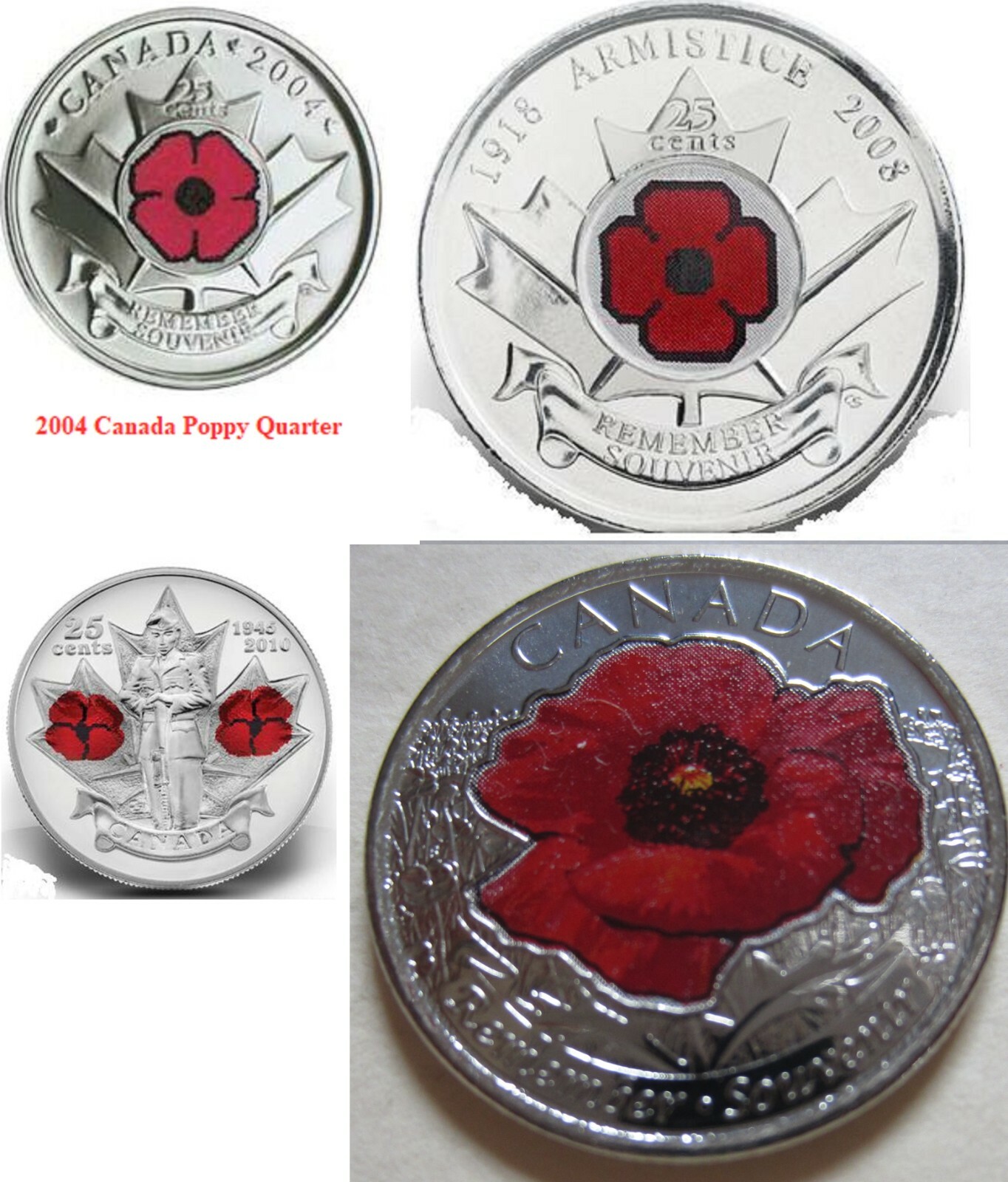Complete Set of 2004- 2015 Four Colored Poppy Quarter MINT UNC 25 Cents ...