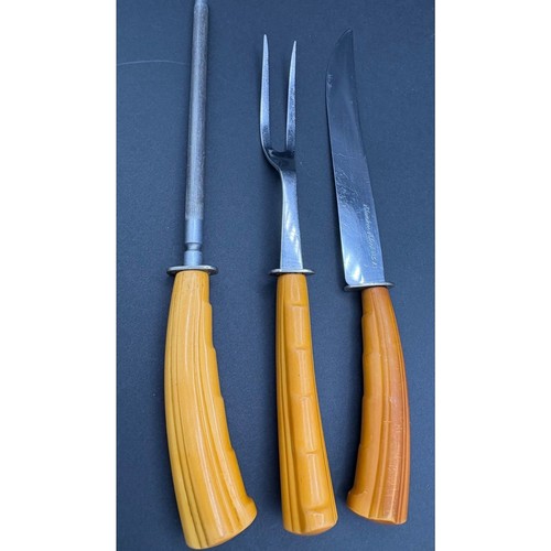 Vintage Bakelite Yellow Handles Stainless Steel Carving SET Knife Fork ...