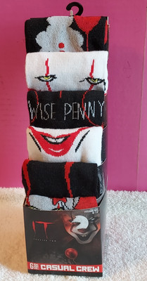 IT Chapter 2 Movie 6 Pairs Socks Crew Men's 8-12 Horror Pennywise Clown ...