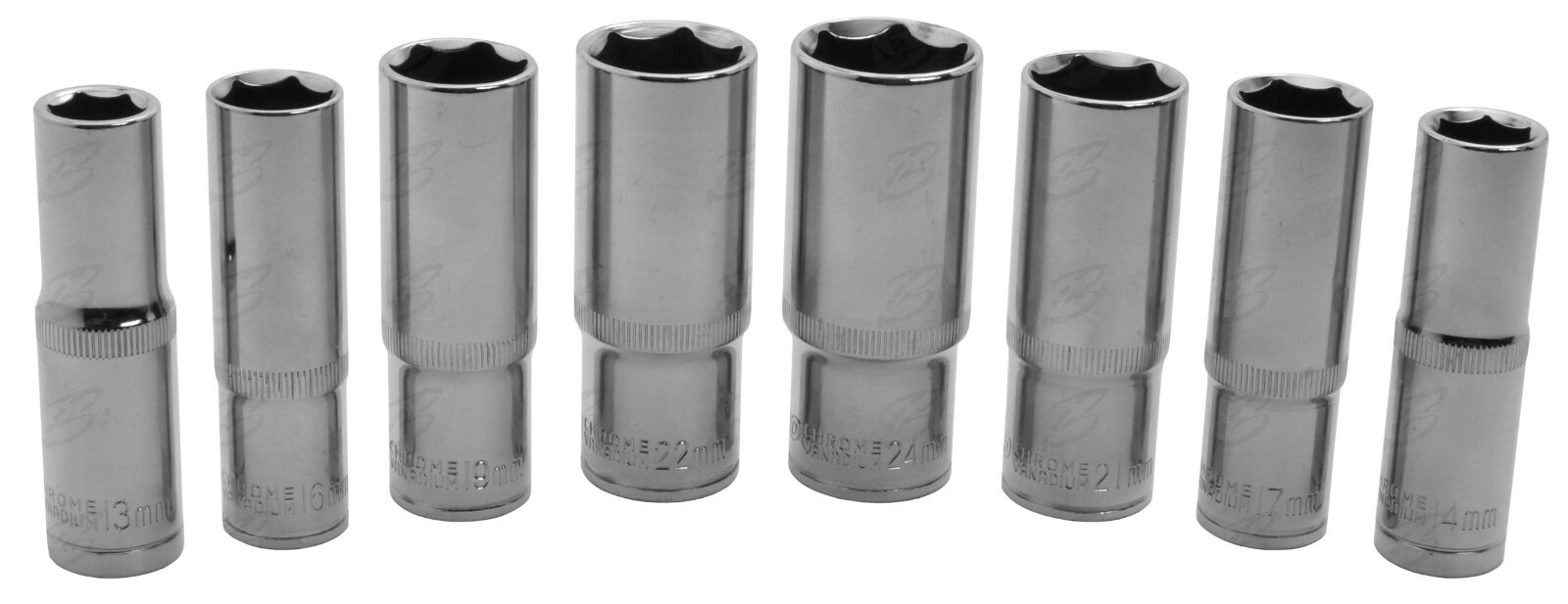 BERGEN 1/2" INCH Drive Deep Socket Set Long Reach Sockets 13mm-24mm 8pc ...