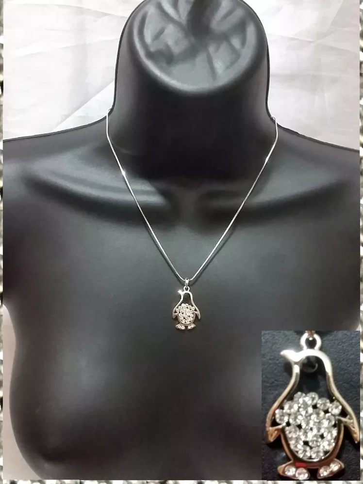 Silver Crystal Penguin Bird Love Animal Arctic Pendant Necklace Chain ...
