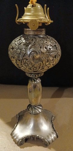 Antique Victorian Style Embossed with Silver Overlay Oil Lamp Base | eBay