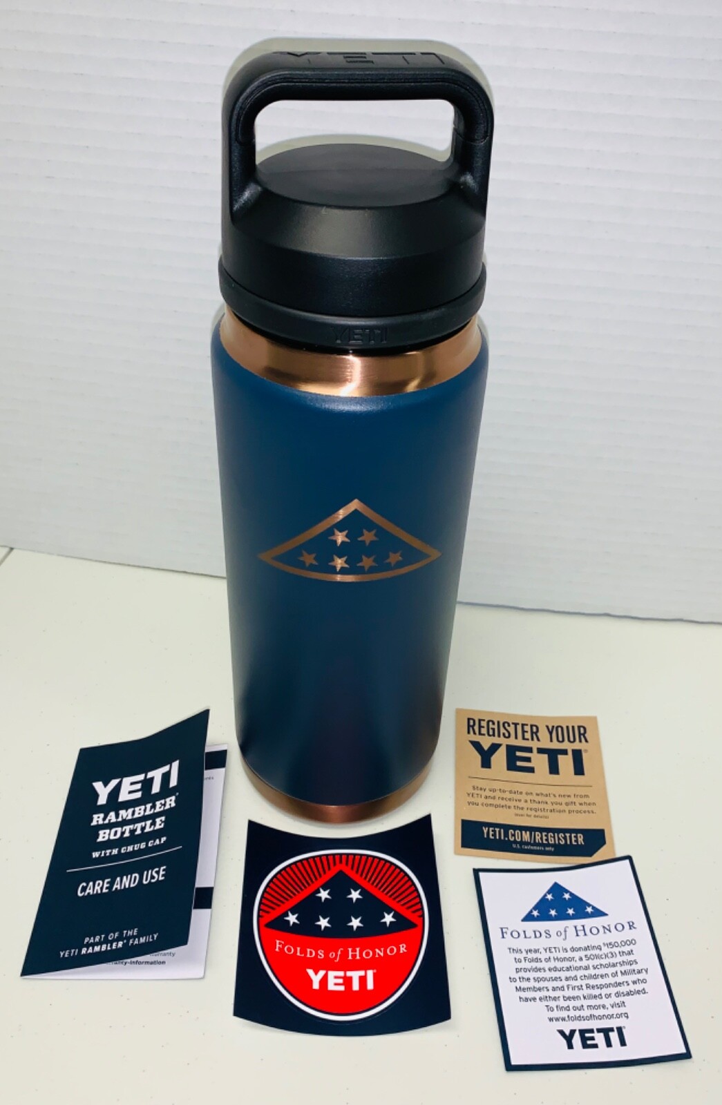 Yeti Rambler 26oz Blue Chug Bottle Veterans Day Folds of Honor 2023 ...