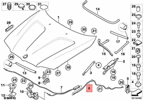 Genuine BMW X3 E83 X3 1.8d 2.0d 2.0i Bowden Cable Hood Mechanism ...