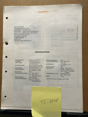 Original Yamaha Service Manual for the TC-800D Cassette Tape Deck | eBay
