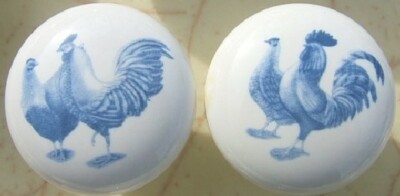 Cabinet Knobs w/ Rooster & Hen Blue Delft chicken | eBay