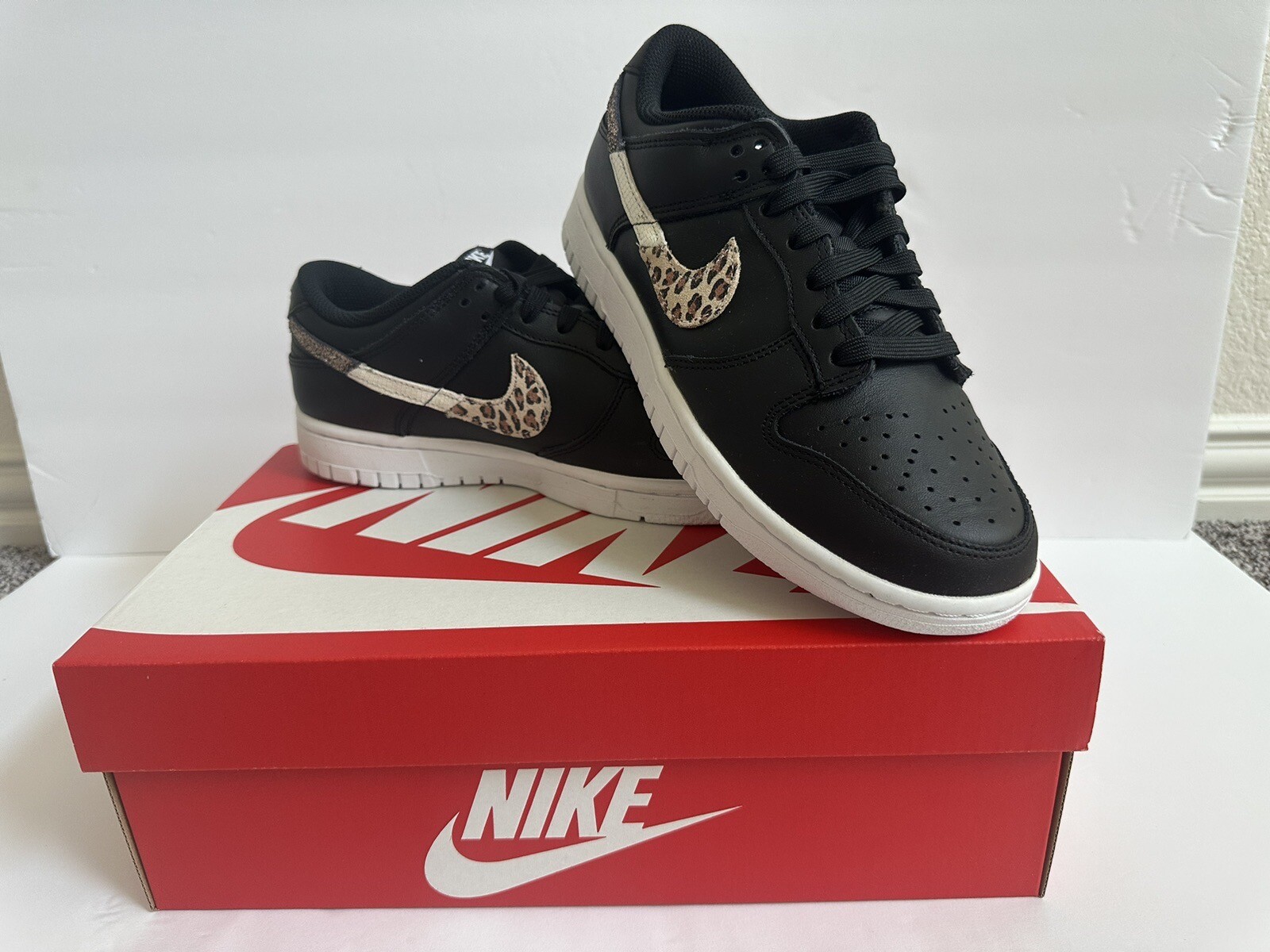 Nike W Dunk Low SE Black/Leopard Animal Swoosh Women's Size 8 DD7099 ...