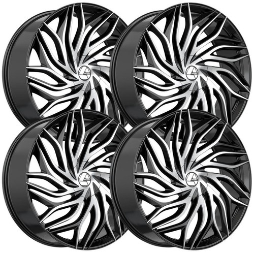 (Set-4) Azara AZA-537 24x9 5x115/5x120 15mm Black Machined wheels rims ...
