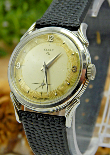 Vintage 1950s Elgin Shockmaster stainless steel 17 jewel adjusted men's ...