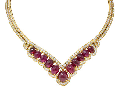 Van Cleef & Arpels 72.35 CTW Ruby Diamond 18K Gold Vintage V Collar ...