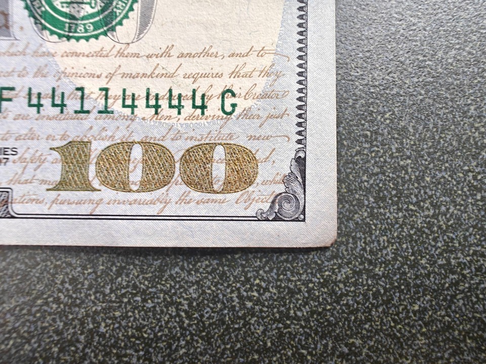 RARE 44114444 2017 A $100 Dollar Bill Rare Serial Number | eBay