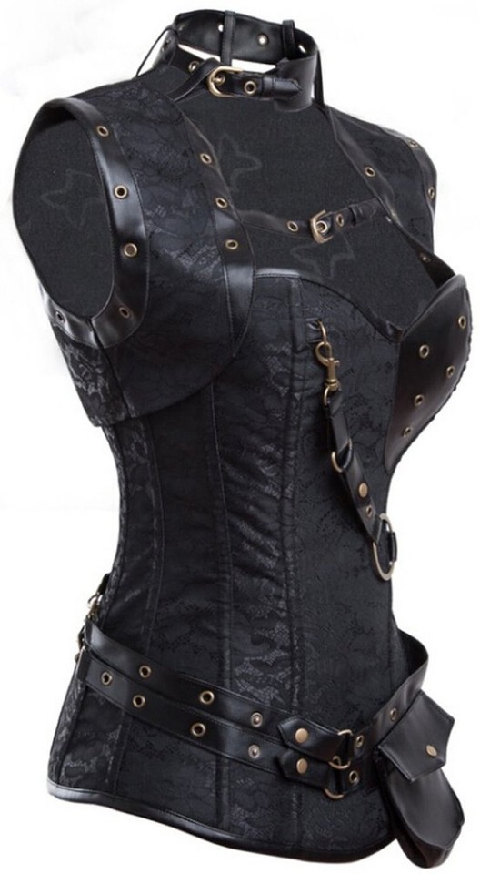 Black Overbust Steampunk Corset Tops Bustier Gothic Lingerie Basque ...