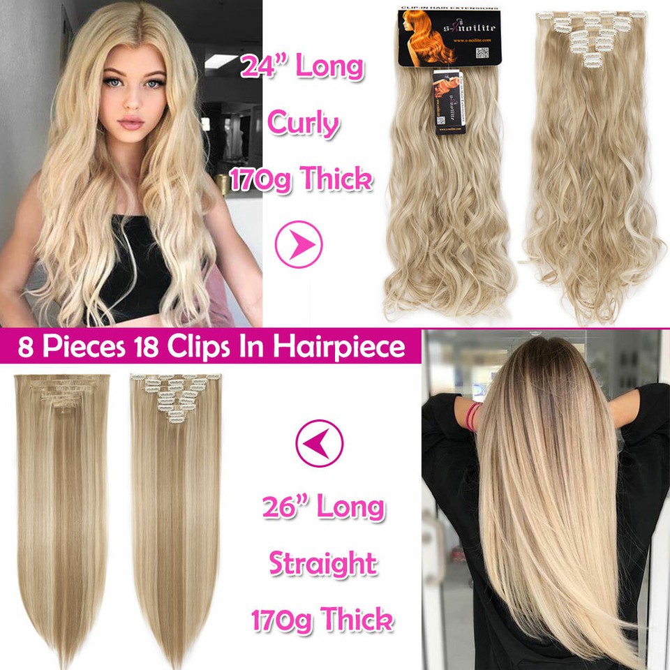 100% Natural 8 Pieces Clip In Hair Extensions Full Head Real Long Thick ...