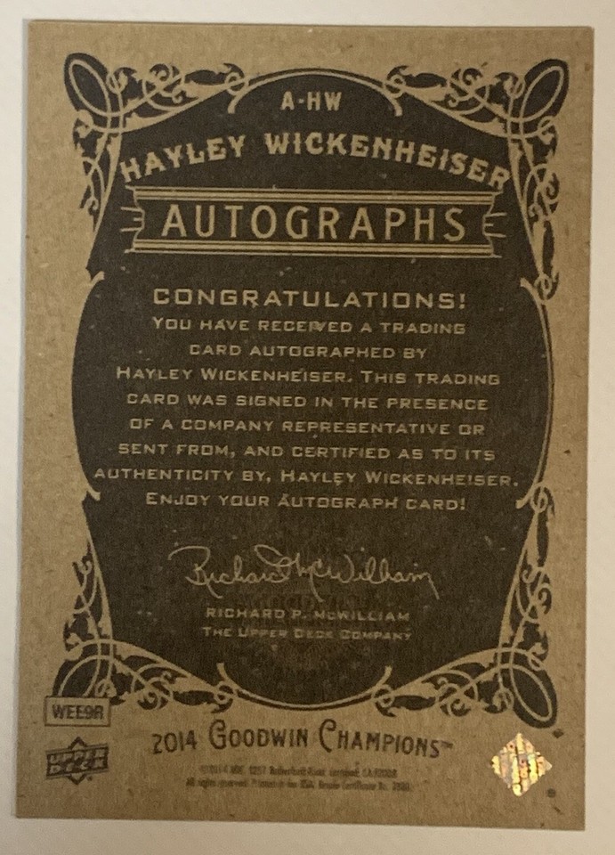 2014 Upper Deck Goodwin Champions #AHW Hayley Wickenheiser Autograph ...