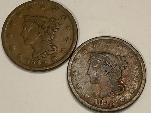 1842, 43, 44, 45. Braided Hair Large Cents. 100% Copper. | eBay