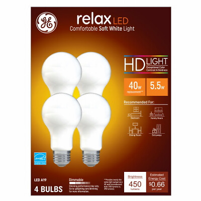 GE 93129437 HD LED Light Bulbs, Soft White, 5.5 Watt, 450 Lumens, 4-Pk ...