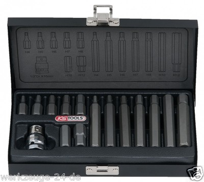 KS TOOLS 10mm Bit-Satz, 15-tlg., Innensechskant 1/2" Bit-Adapter 911. ...