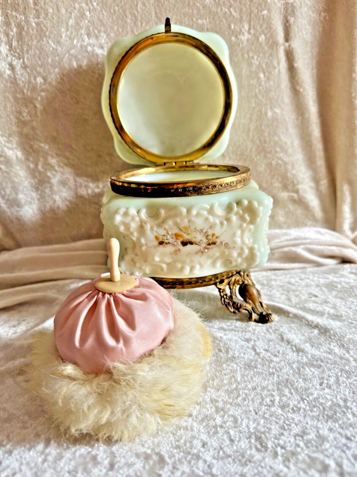 Antique C F Monroe Wavecrest Dresser Powder Box Ormolu Footed with ...