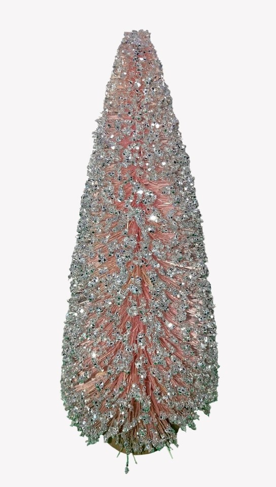Pink Bottle Brush Tree, Pink Bottle Brush Silver Glitter Tree, Pink ...