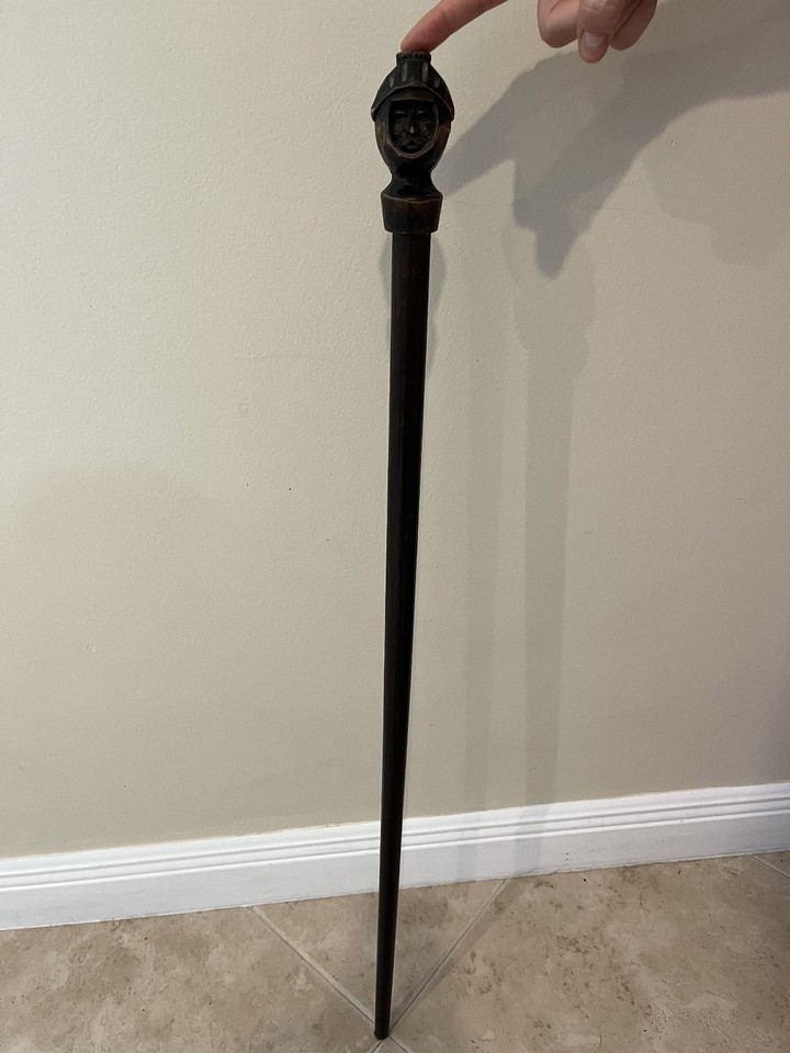 Vintage Folk Art Cane Walking Stick Carved Mans Head Knight Helmet | eBay