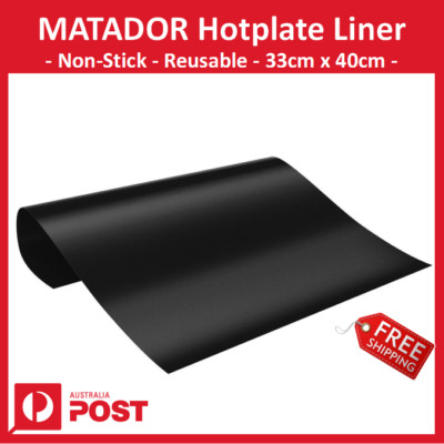 NEW Matador NON-STICK HOTPLATE BBQ LINER BLACK 33x40cm Reusable + Free ...