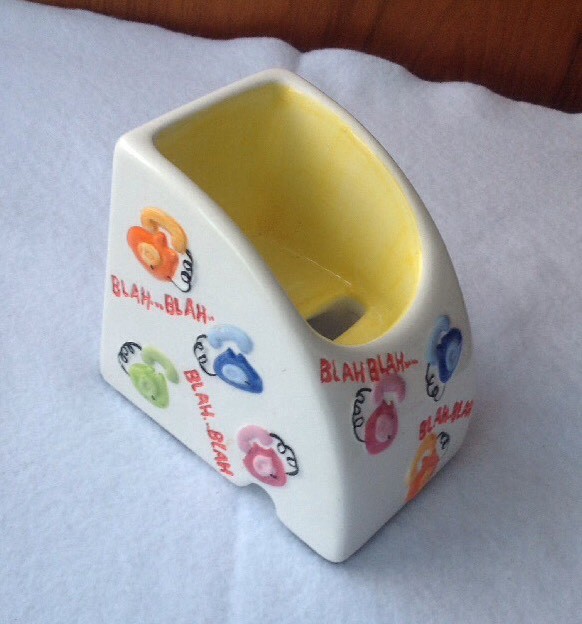 Ceramic Cell Phone Holder 2 1/4" Wide Opening "Blah...Blah..." Slots ...