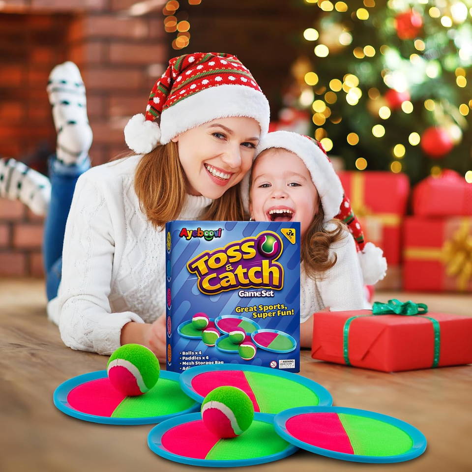 Ayeboovi Kids Toys Toss and Catch Ball Set with 6 Paddles 3 Balls ...