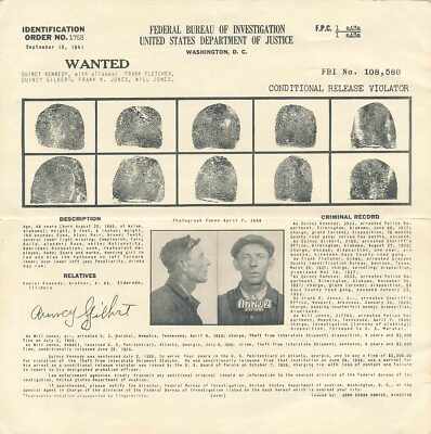 1941 FBI Wanted Poster QUINCY KENNEDY Note On Back Early True Crime ...
