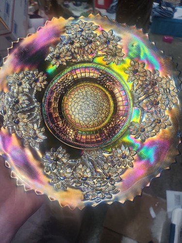 Fenton Blue Orange Tree 9.5" Antique Carnival Glass Plate. Excellent ...