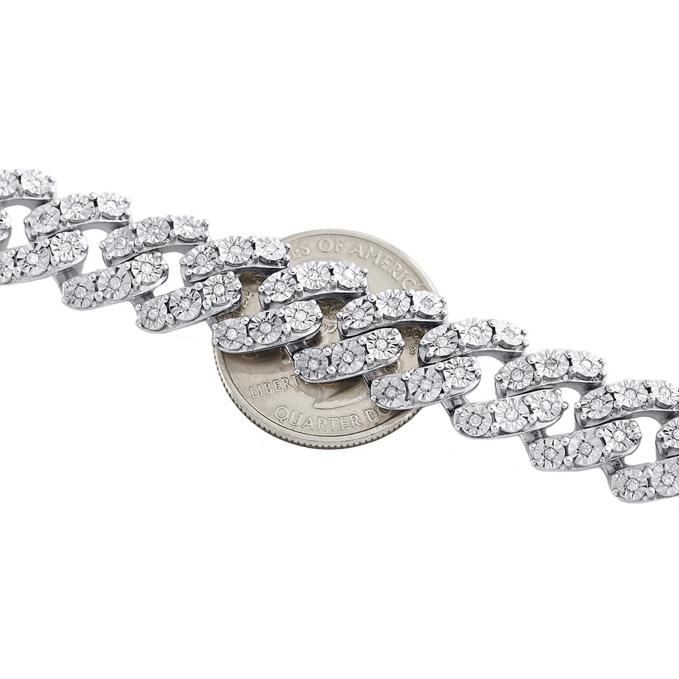 Sterling Silver Real Diamond 13mm Miami Cuban Link 22" Chain Necklace 3 ...