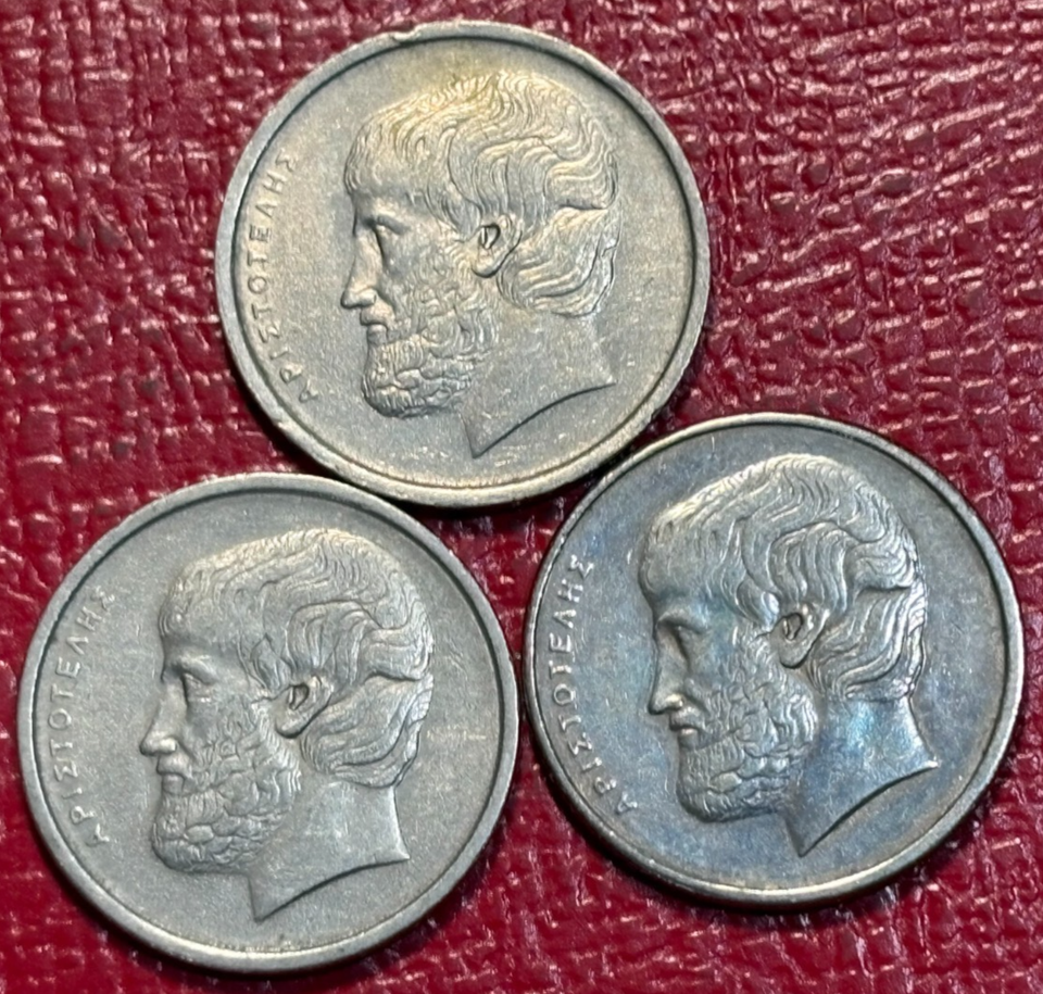 3 HIGH GREECE 5 DRACHMAI COINS-1976,1978,1982 ARISTOTLE-JUN607 | eBay