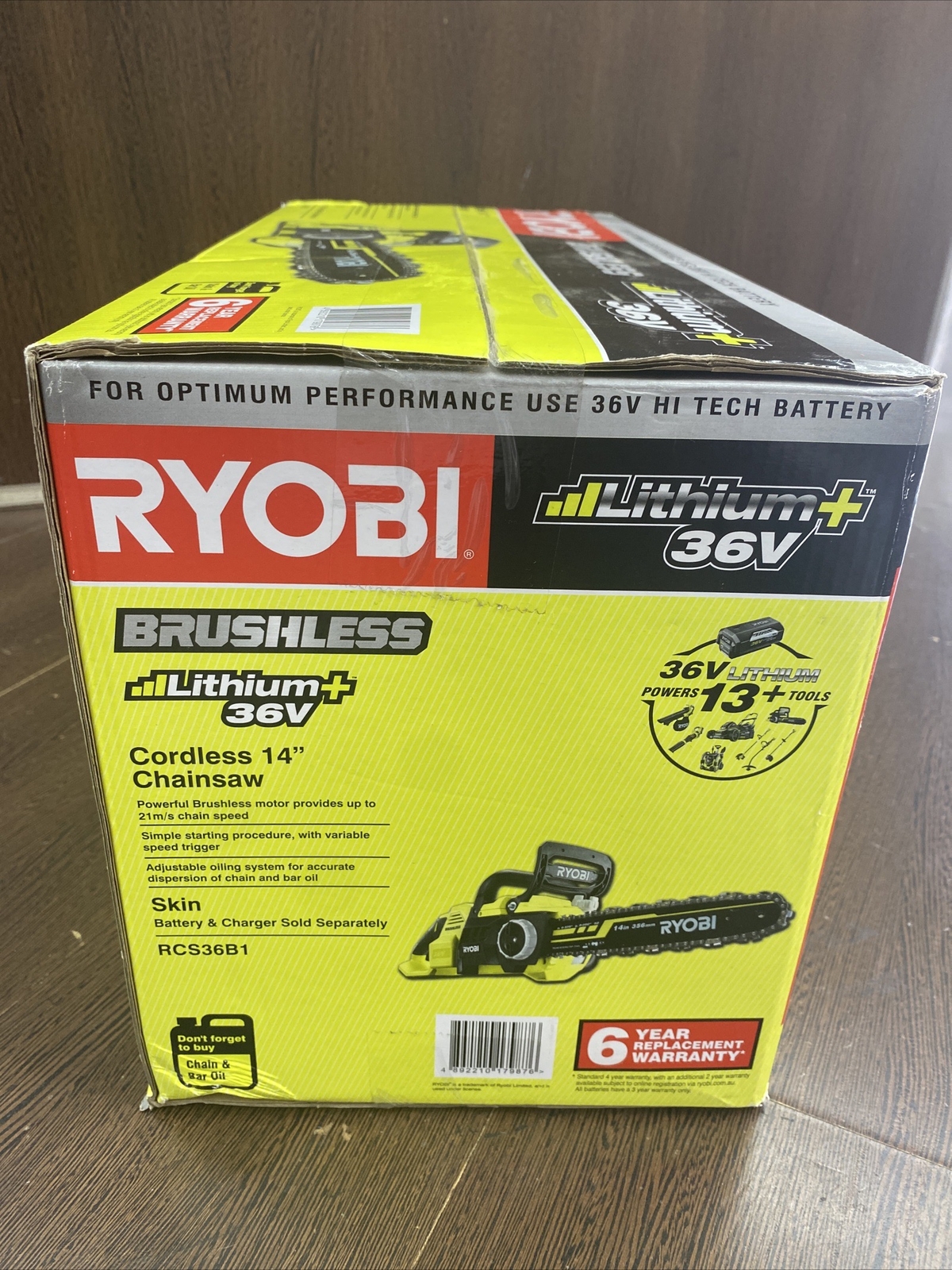 RYOBI 36V 356mm Brushless Chainsaw Skin Only RCS36B1 NEW (BOX DAMAGED ...